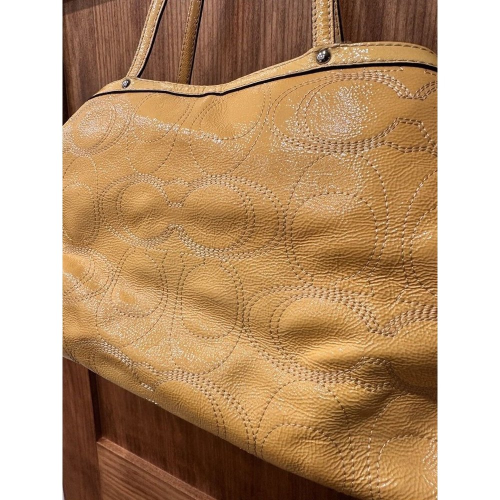 Coach Signature Yellow Patent Leather Stitch Tote Bag… - Gem